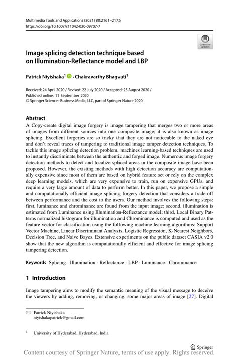 Image Splicing Detection Technique Based On Illumination Reflectance