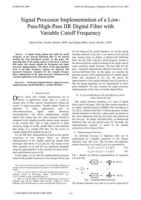 Pdf Signal Processor Implementation Of A Low Passhigh Pass Iir