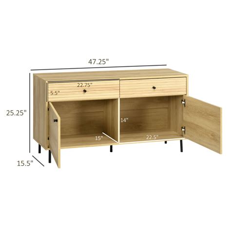 Homcom Sideboard Buffet Cabinet With Ribbed Texture And Woodgrain Kitchen Cabinet Coffee Bar