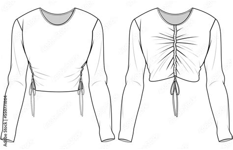 Long Sleeve Drawstring Top Fashion Illustration Vector Cad Technical Drawing Flat Drawing