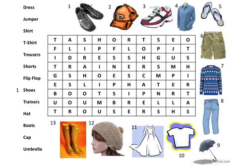 Clothes Wordsearch Word Search English Esl Powerpoints