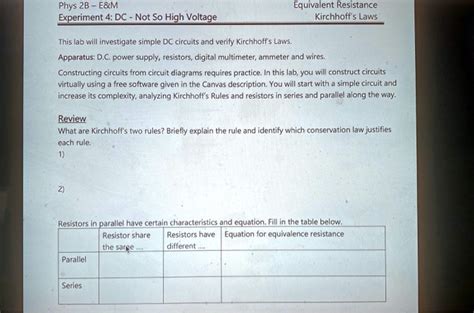SOLVED Phys B E M Experiment DC Not So High Voltage Equivalent Resistance Kirchhoff S Laws