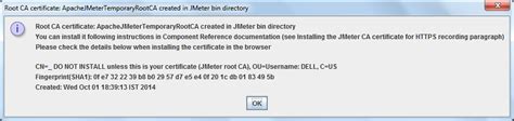 jmeter apachejmetertemporaryrootca crt installed still recording