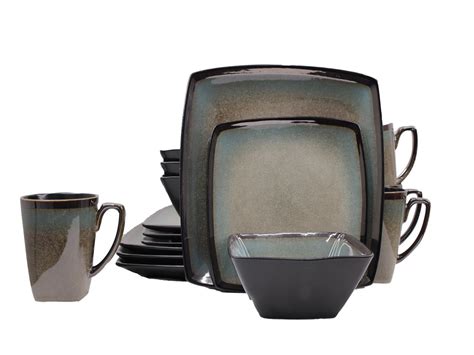 couture banded border square stoneware set 16 piece reactive cream