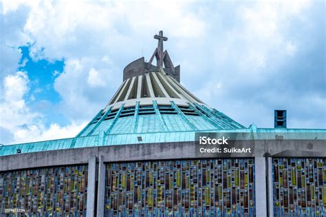Basilica Of Our Lady Of Guadalupe Modern Architecture With Cloudy Sky