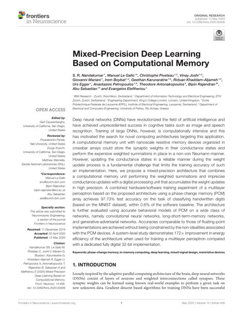 Pdf Mixed Precision Deep Learning Based On Computational Memory