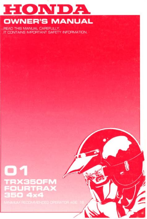 2001 Honda Trx350fm Fourtrax 350 4 X 4 Owners Manual Pdf Download