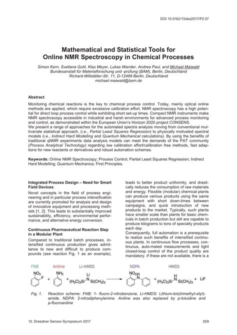 Pdf Mathematical And Statistical Tools For Online Nmr Spectroscopy In Chemical Processes
