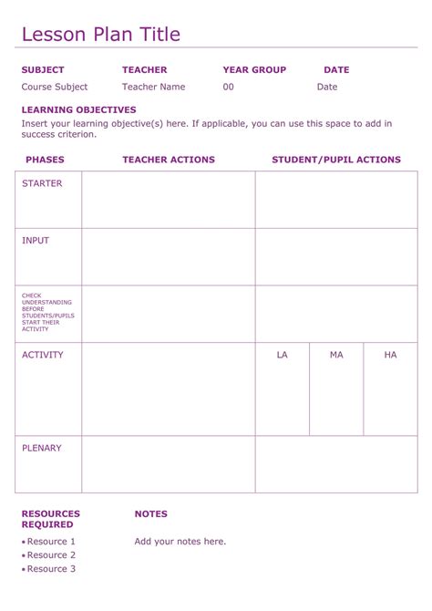 Lesson Plan Template Explanation Free Printable Download