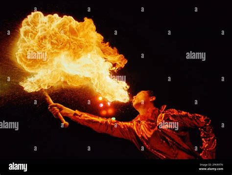 Breathing Fire Circus Spectacular Flame Fire Eater Hi Res Stock