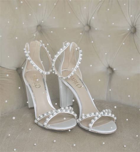 Alexandra White Pearl Bridal Block Heel Wedding Shoes Heels Pearl Wedding Shoes Wedding Shoes