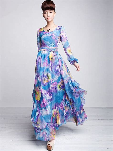 Floral Chiffon Dress Long George Arreola