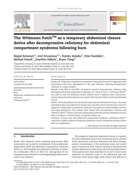 The Wittmann Patch As A Temporary Abdominal Closure Device After