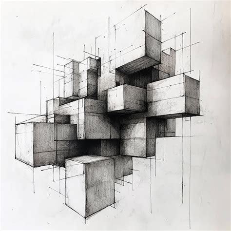 A Drawing Of A Cube With A Line Of Squares And Lines Premium Ai Generated Image