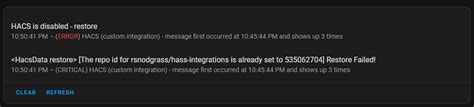 The Repo Id For Rsnodgrasshass Integrations Is Already Set To 535062704 Restore Failed