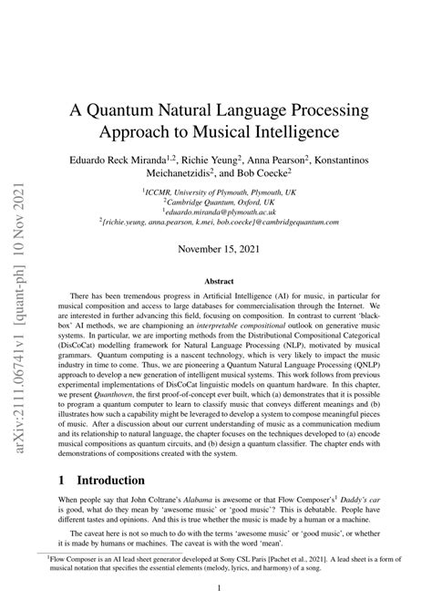 PDF A Quantum Natural Language Processing Approach To Musical Intelligence