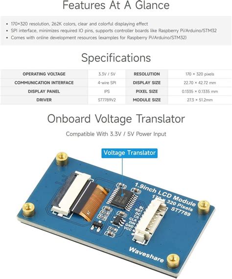 Waveshare Inch LCD Display Module Resolution SPI Interface IPS K Colors