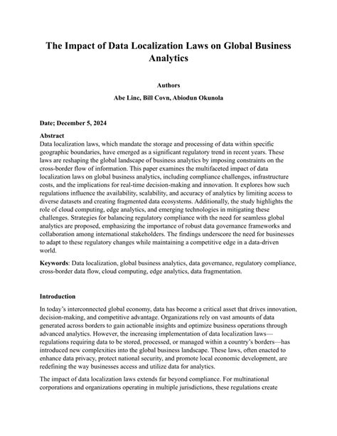 Pdf The Impact Of Data Localization Laws On Global Business Analytics