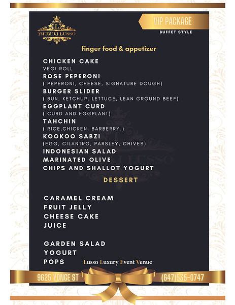 VIP Food Menu Lusso Luxury