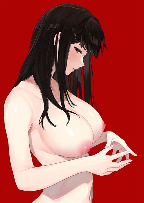 Eightman Original Non Web Source 1girl Black Eyes Black Hair Blush Breasts Embarrassed