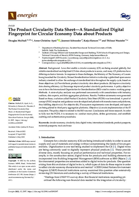 Pdf The Product Circularity Data Sheet—a Standardized Digital