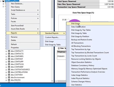 how to get a quick statistical overview of the goldmine database database size and further