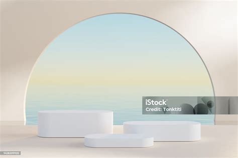 제품 디스플레이 프리젠 테이션을위한 복사 공간이있는 3d 연단 열대 여름과 휴가 개념 그래픽 아트 디자인 강단에 대한 스톡 사진 및 기타 이미지 Istock