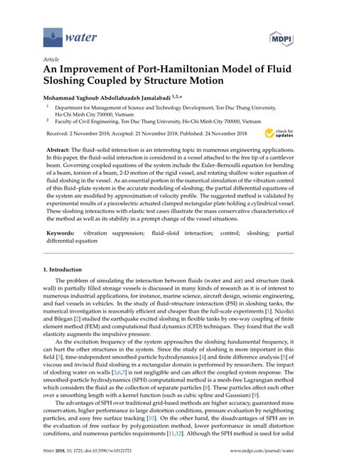 Pdf An Improvement Of Port Hamiltonian Model Of Fluid Sloshing Coupled By Structure Motion
