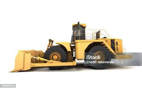 강력한 개념입니다 거 대 한 노란색 유압 지구 발동기 흰색 절연입니다 오른쪽에서 왼쪽된 방향입니다 3d 그림입니다 넓은 각도입니다 측면 보기 0명에 대한 스톡 사진 및 기타