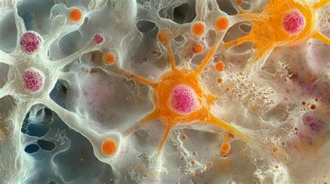 Microscopic View Displaying Cell Structures Intercellular Connections And Spherical Bodies