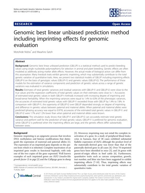 Pdf Including Imprinting Effects In Genomic Best Linear Unbiased