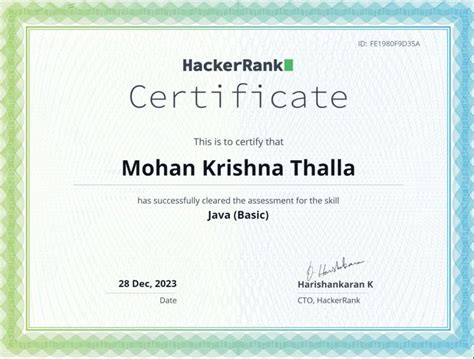 mohan krishna thalla on linkedin java certification hackerrank continuouslearning careergrowth
