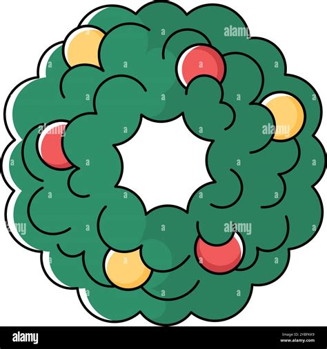 Christmas Wreath Illustration With Red And Yellow Baubles Vector Stock