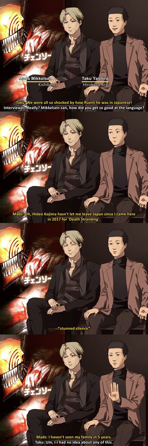 Denji Kishibe Hirokazu Arai And Mads Mikkelsen Chainsaw Man Drawn