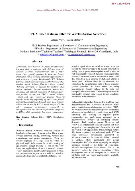 Pdf Fpga Based Kalman Filter For Wireless Sensor Networks Dokumentips