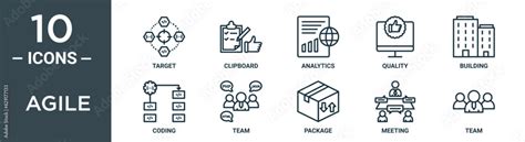 Agile Outline Icon Set Includes Thin Line Target Clipboard Analytics