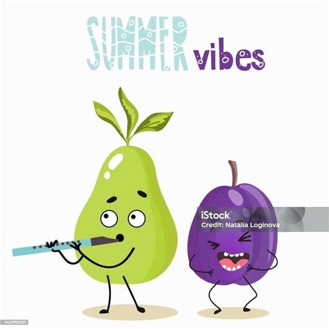 재미있는 캐릭터 만화 캐릭터 배와 매실 재미있는 과일 여름 분위기 파티 해변의 벡터 일러스트 레이 션 0명에 대한 스톡 벡터 아트 및 기타 이미지 Istock