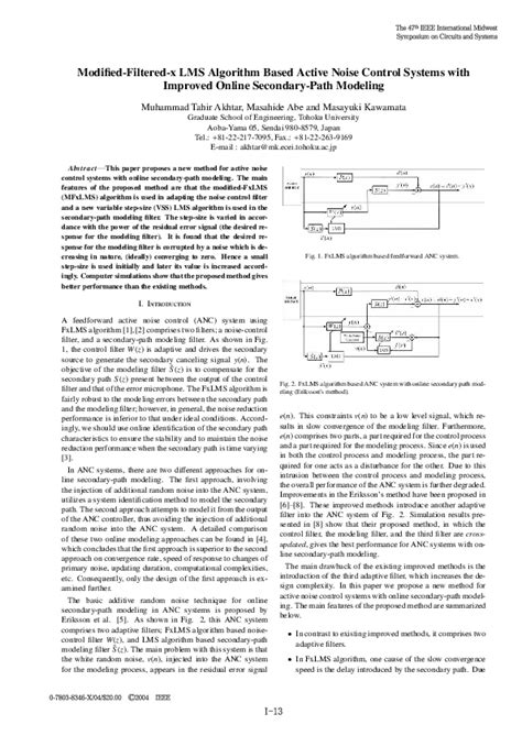 Pdf Modified Filtered X Lms Algorithm Based Active Noise Control Systems With Improved Online