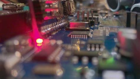 Many Arduino Microchips And Sensor With Led Flashing Science Stock