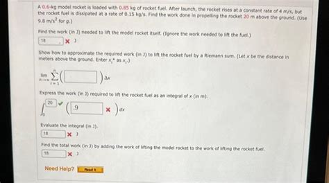 Solved A 0 6−kg Model Rocket Is Loaded With 0 85 Kg Of
