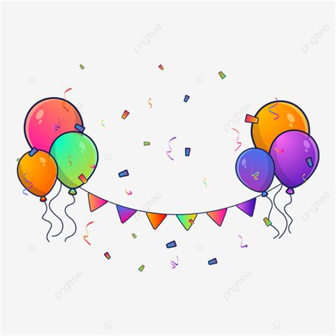 색종이와 생일 깃발 천 깃발이 있는 풍선 그림 생일 장식 풍선 그림입니다 생일 축하 Png 일러스트 및 벡터 에 대한 무료 다운로드 Pngtree