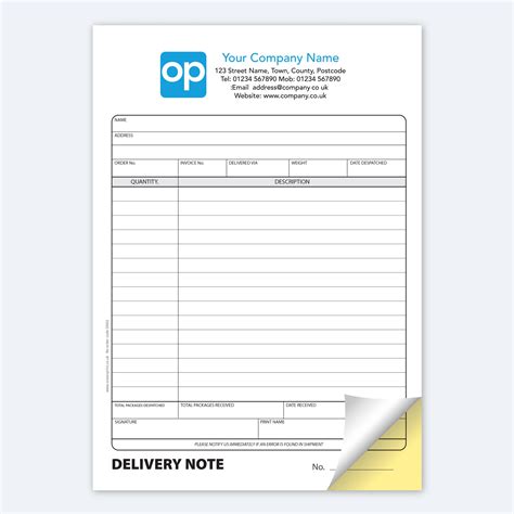 Personalised Delivery Note Books Oceanprint