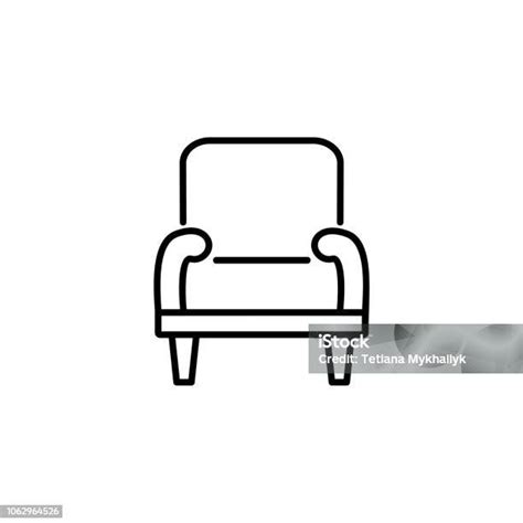 높은 다시 편안 하 게 안락의 블랙 화이트 벡터 일러스트 선 팔의 자 좌석의 아이콘입니다 실내 장식품 가구 거실 침실에 대