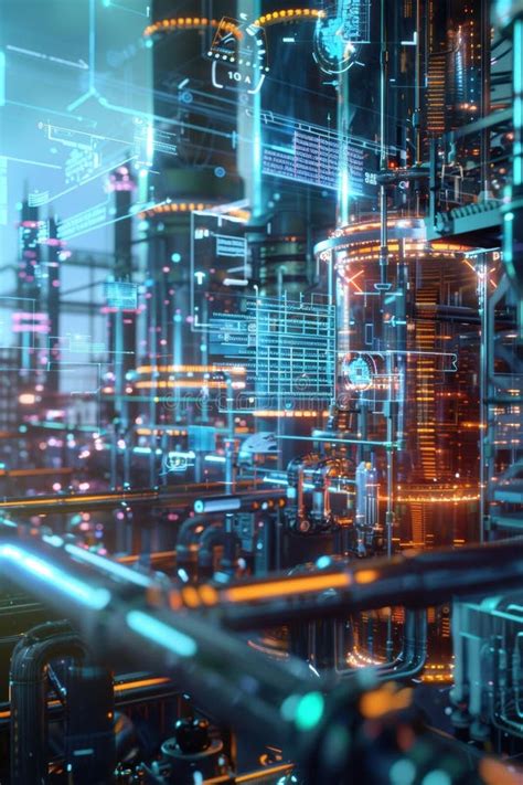 Futuristic Smart Factory With Holographic Interfaces For Sustainable Packaging Production Stock