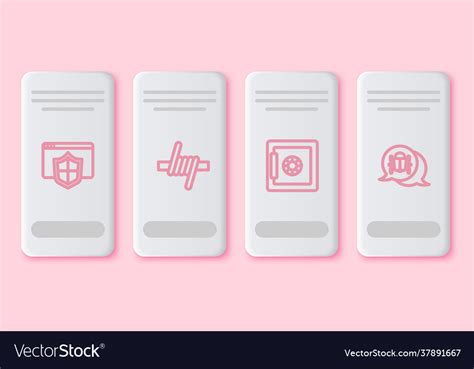 Set Line Browser With Shield Barbed Wire Safe Vector Image