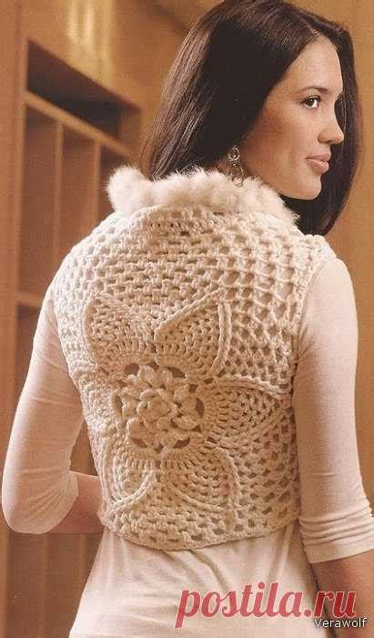 Жилет с узором на спинке связанный крючком Стильный жилет крючком сх Ж Крючок МОТИВ одежда