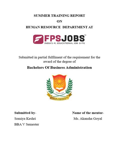 Summer Training Report Somiyakeshri Pdf Recruitment Employment
