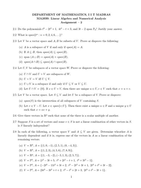 Assignment 2 Pdf Linear Subspace Basis Linear Algebra