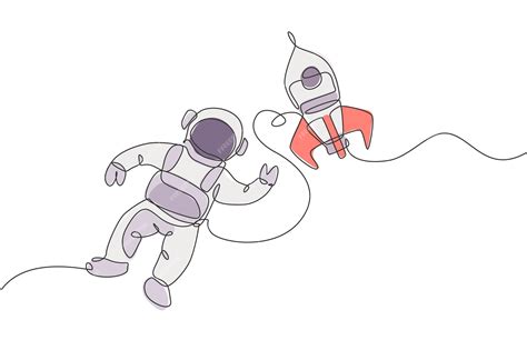 Premium Vector One Single Line Drawing Of Astronaut In Spacesuit