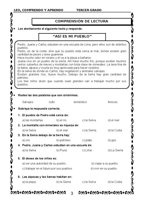Lecturas De Comprension Lectora Tercer Grado Image To U